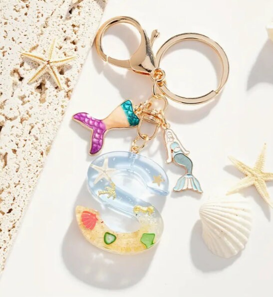 Beach Initial Key Chain / Handbag Charm (choice of K, M, S) - Etsy