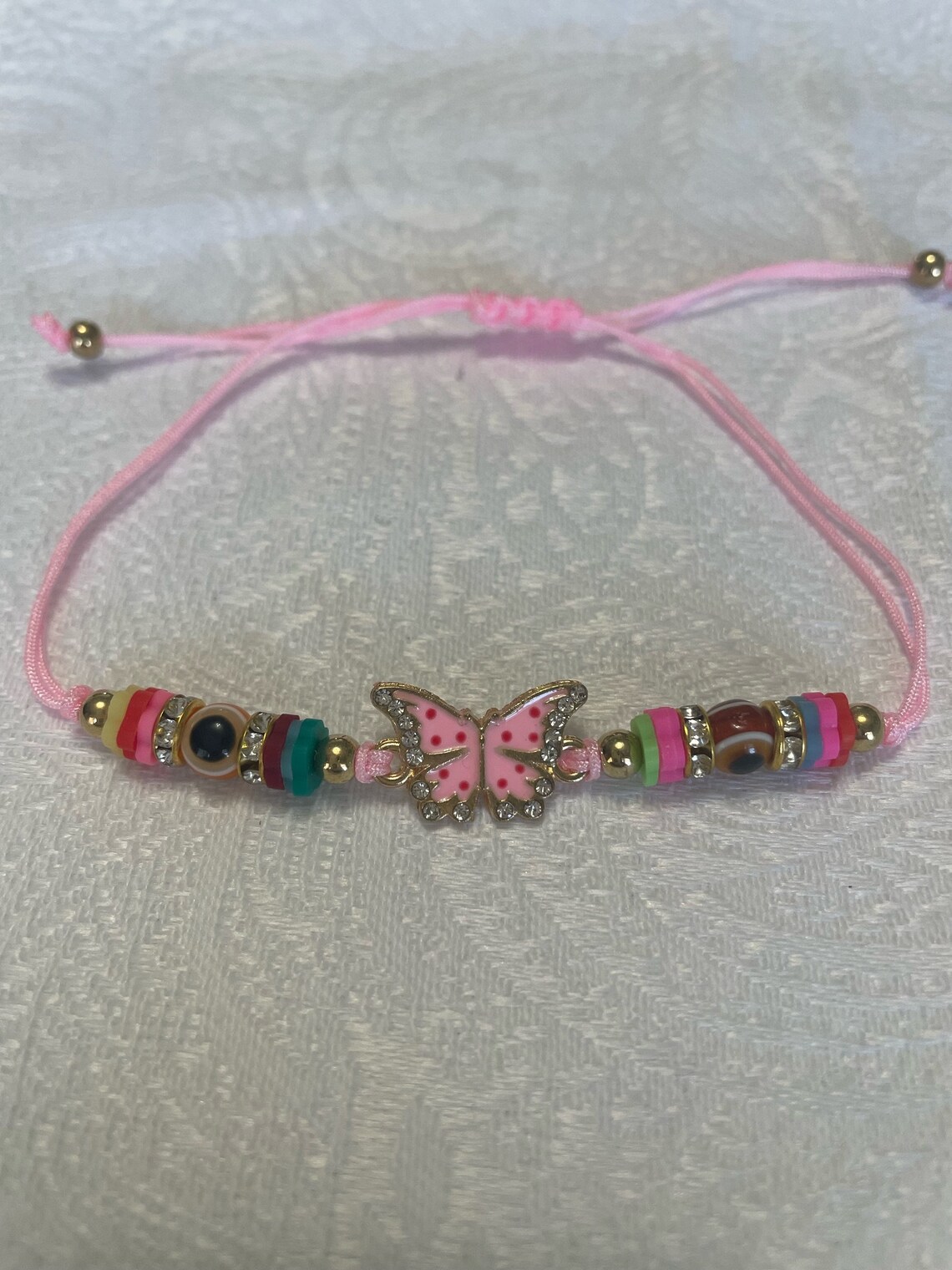 Butterfly & Evil Eye Beaded Adjustable Bracelets / Anklets choice of 6 ...