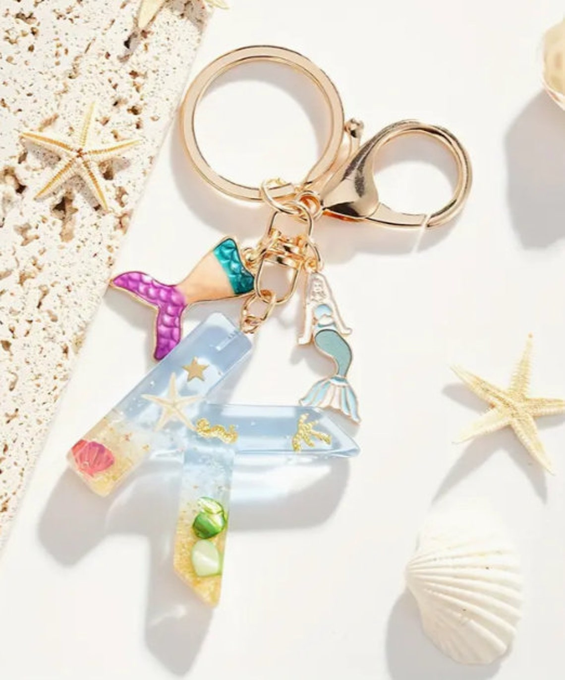 Beach Initial Key Chain / Handbag Charm (choice of K, M, S) - Etsy