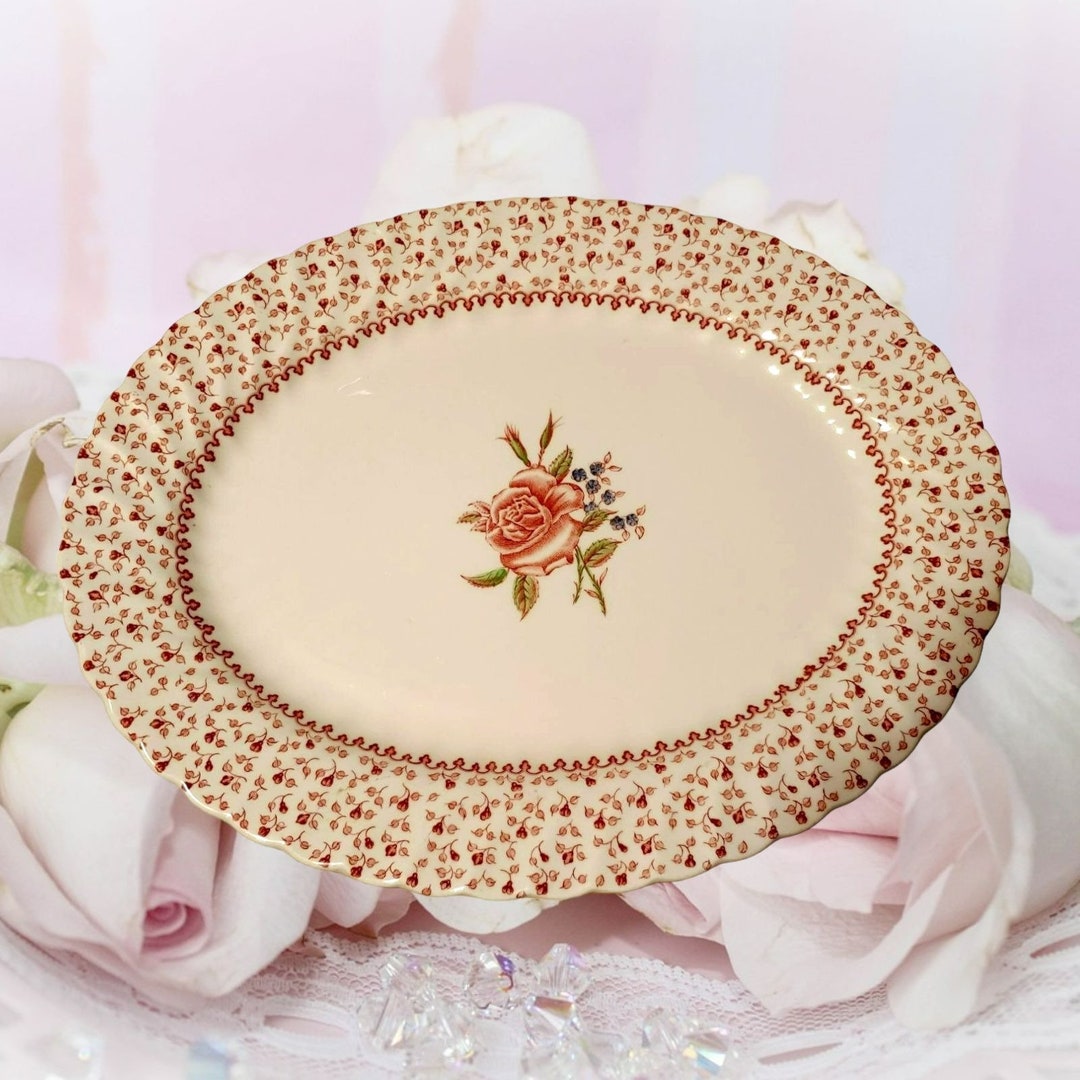 Rare Johnson Bros Rose Bouquet Serving Platter England Scalloped Edges ...