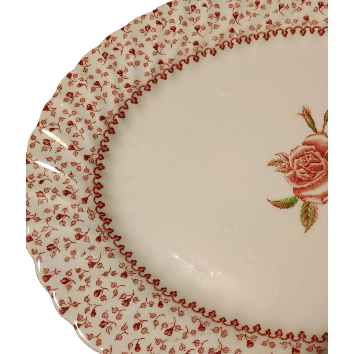 Rare Johnson Bros Rose Bouquet Serving Platter England Scalloped Edges ...