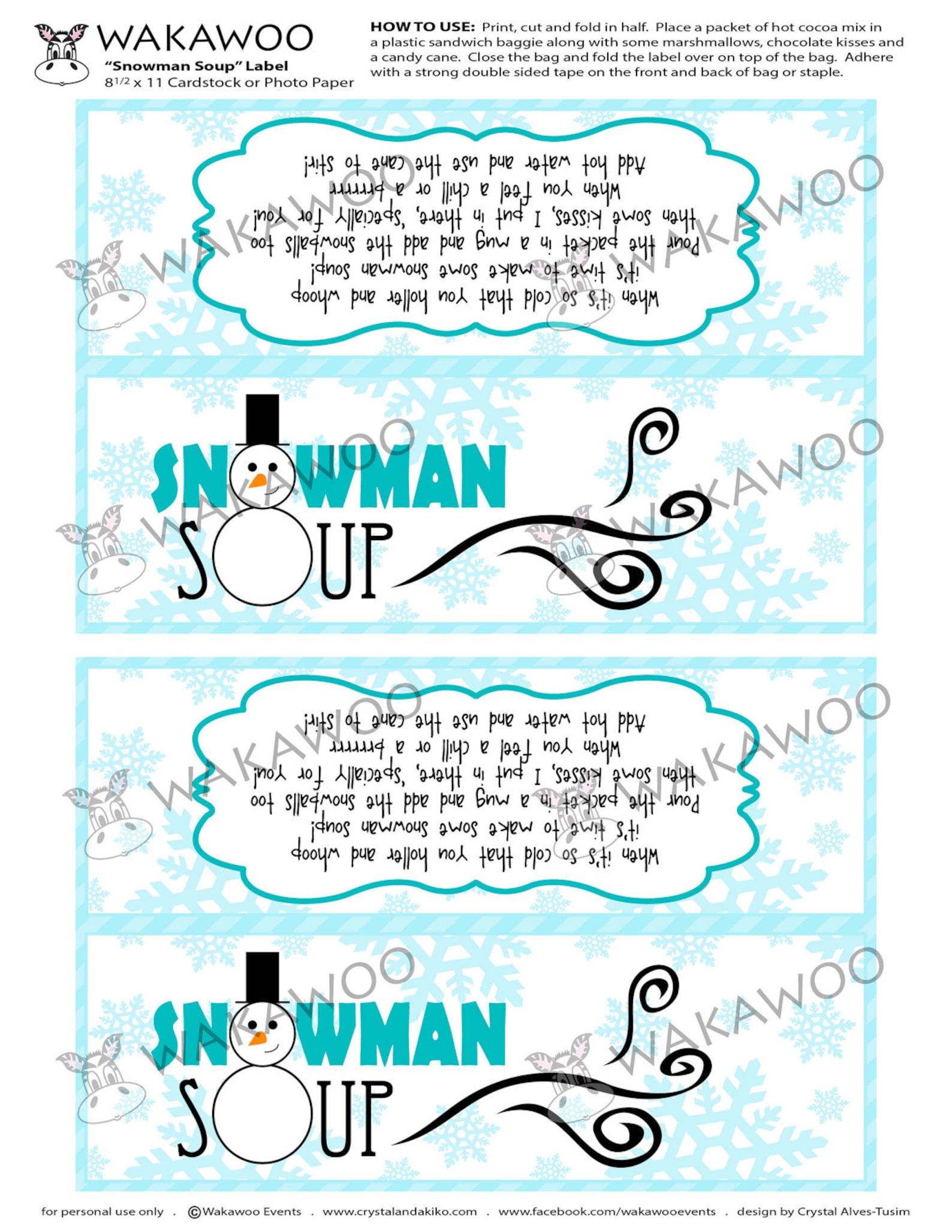 Snowman Soup Label/tag Printable for Christmas/holiday Gift ...