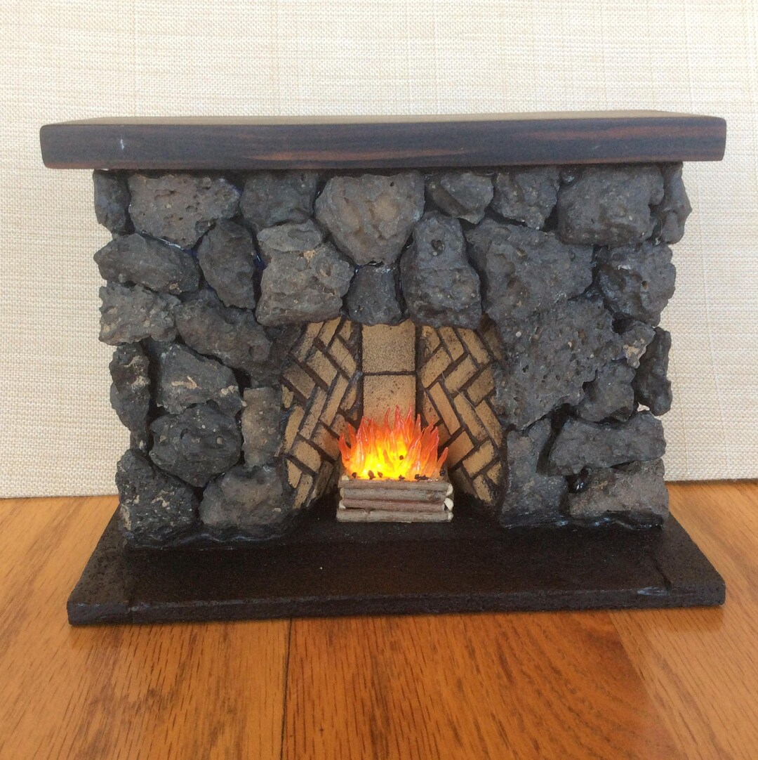 Masonryminiatures-#64- Miniature Stone Fireplace Made From Black Lava ...