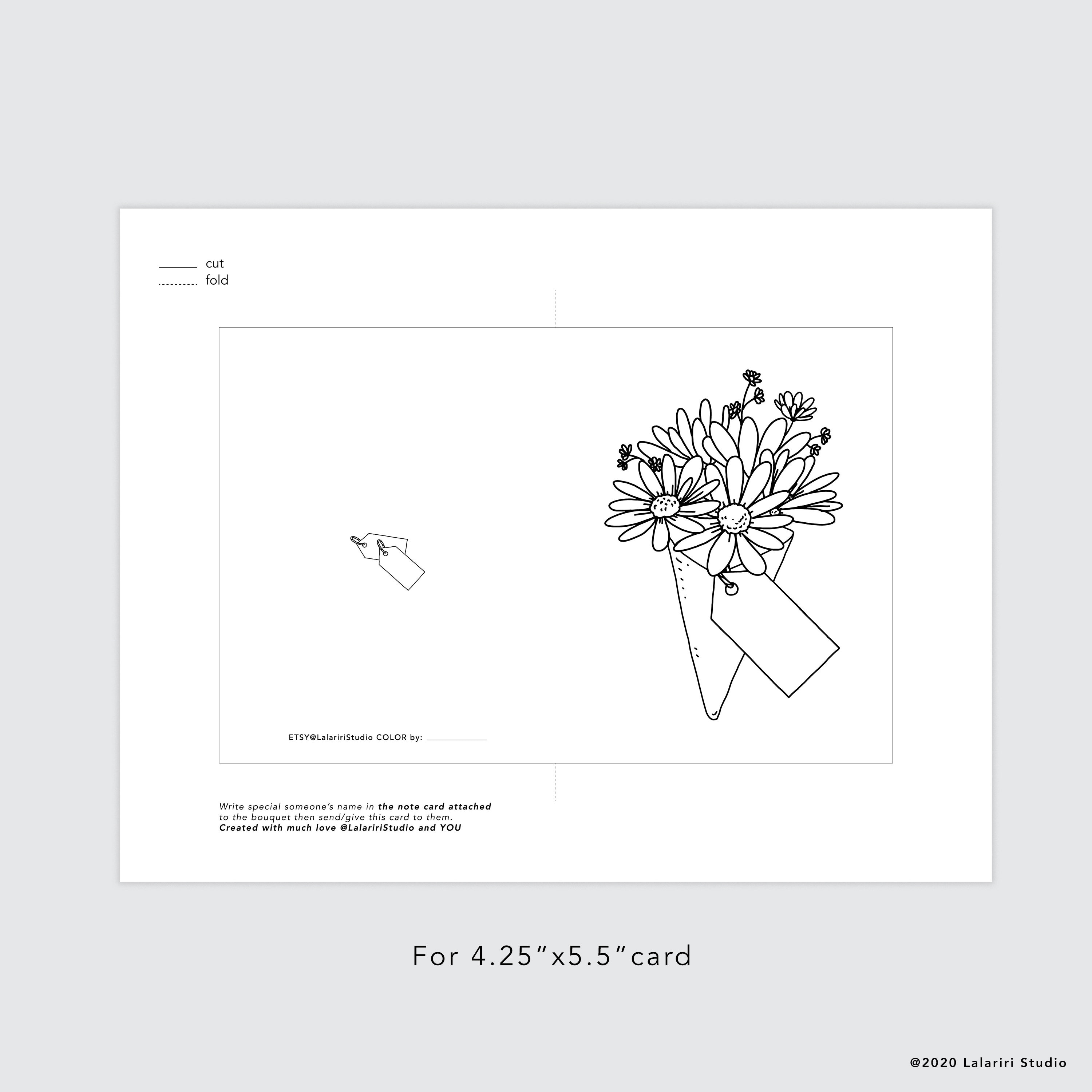Printable Coloring Cards, 3 Flower Bouquets, Printable Cards, Bouquet ...