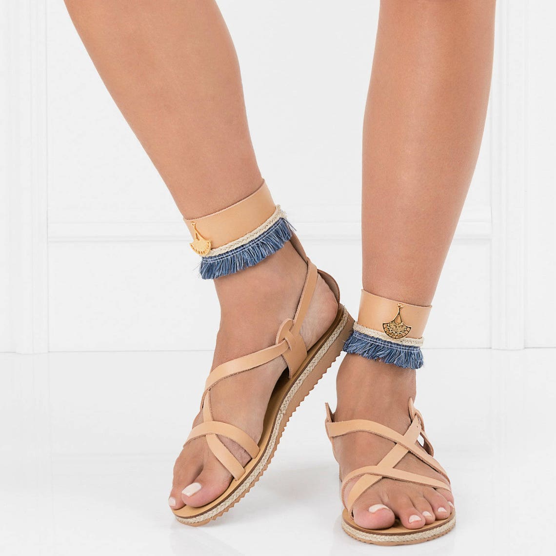 Leather Sandalsankle Wrap Sandalsfringe Sandalsboho Greek - Etsy