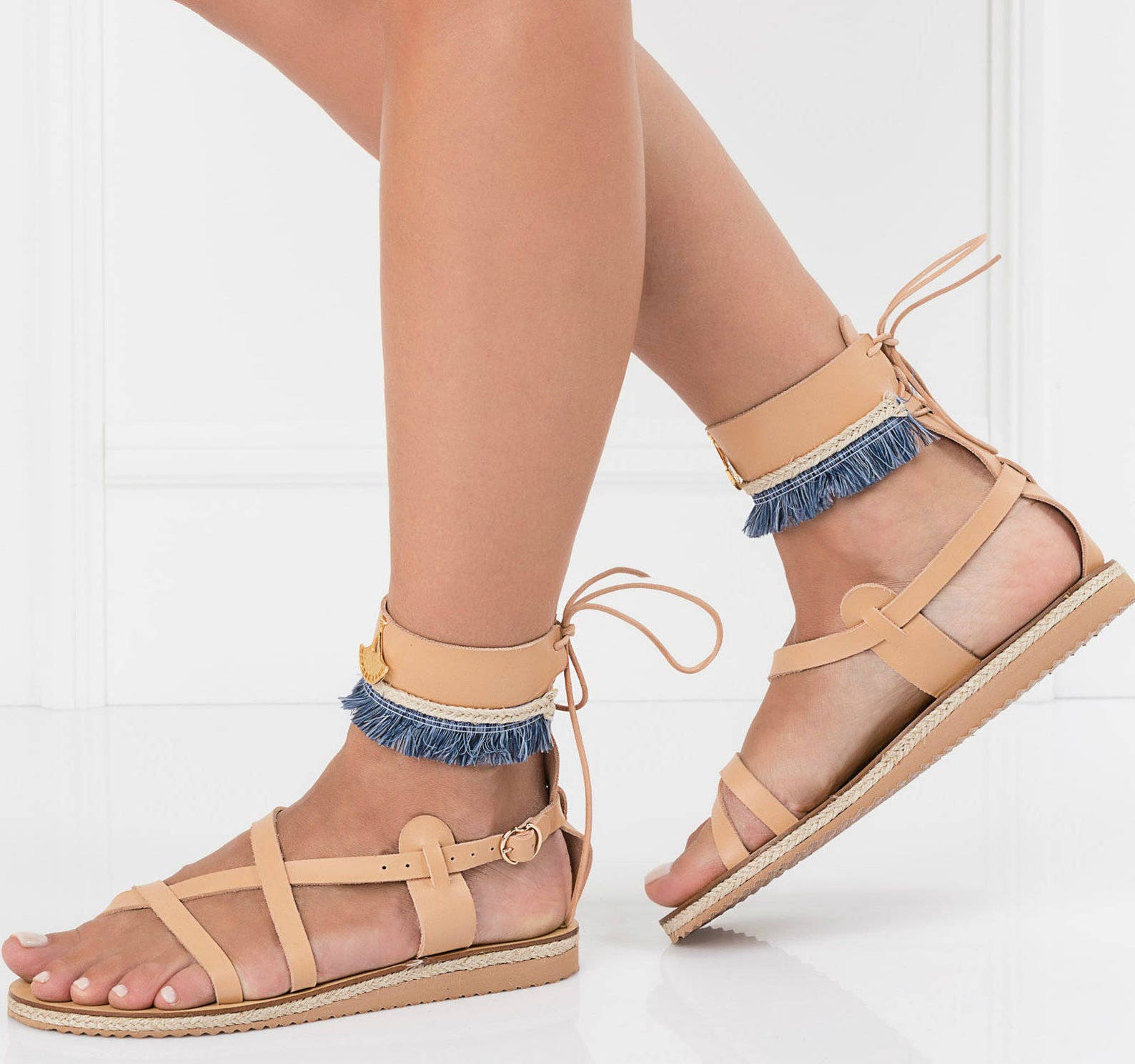 Leather Sandalsankle Wrap Sandalsfringe Sandalsboho Greek - Etsy