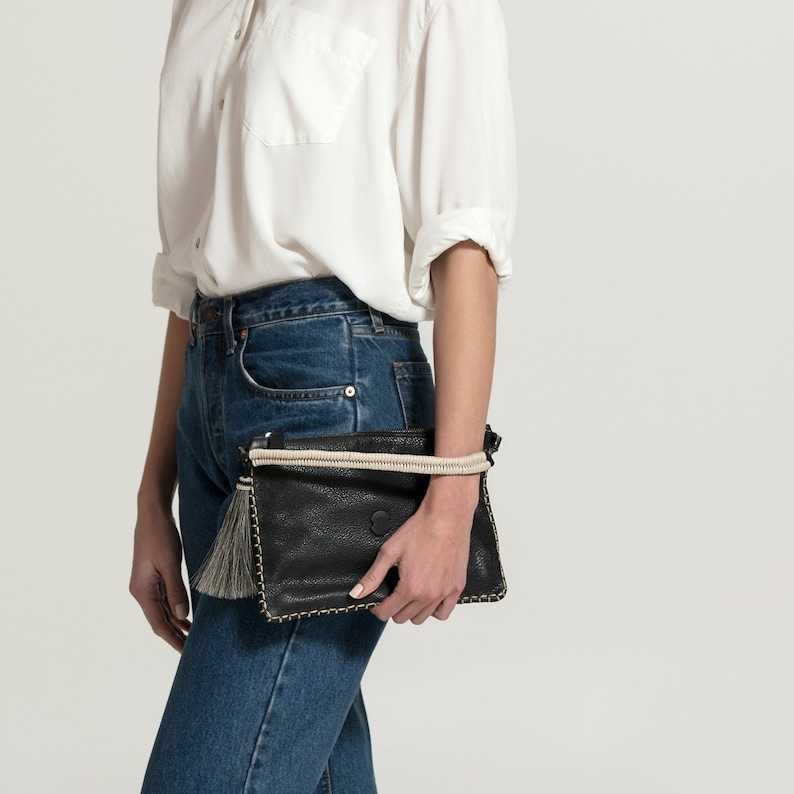 Black Leather Fanny Pack Leather Waist Bagbelted Pocket - Etsy