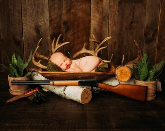 Hunter Newborn Digital Backdrop, Baby Hunting Background, Deer Antlers ...