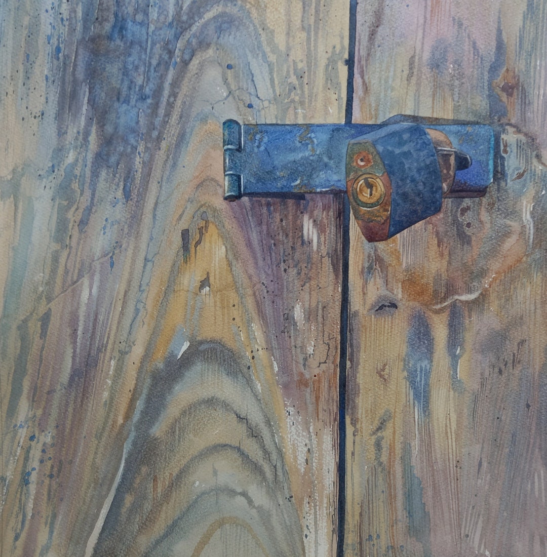Painting of Wood Grain, Padlock Painting, Rusty Padlock, Painting of ...