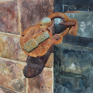Padlock Painting, Rusty Padlock, Painting of Rust, Original Abstract ...