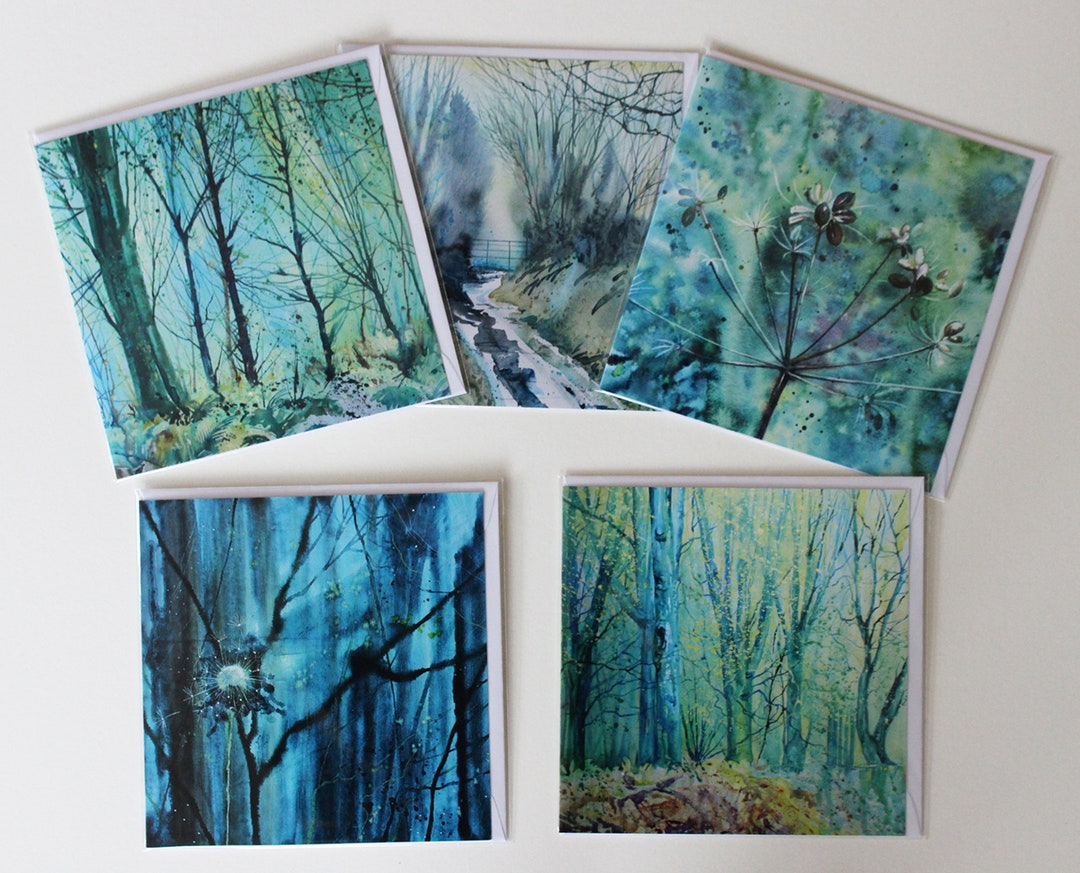 Fine Art Card Set of 5, Teal Cards, From Original Teal Art, Card Gift ...
