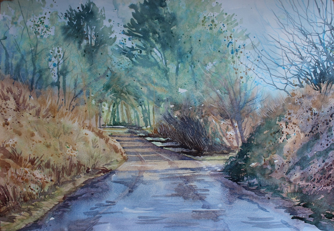 Cornwall Countryside Watercolor Painting: English Winter Lane Art - Etsy