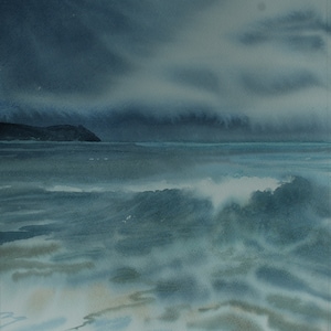 Praa Sands Seascape Painting, Rinsey Head, Sea Watercolour, Rain Cloud ...