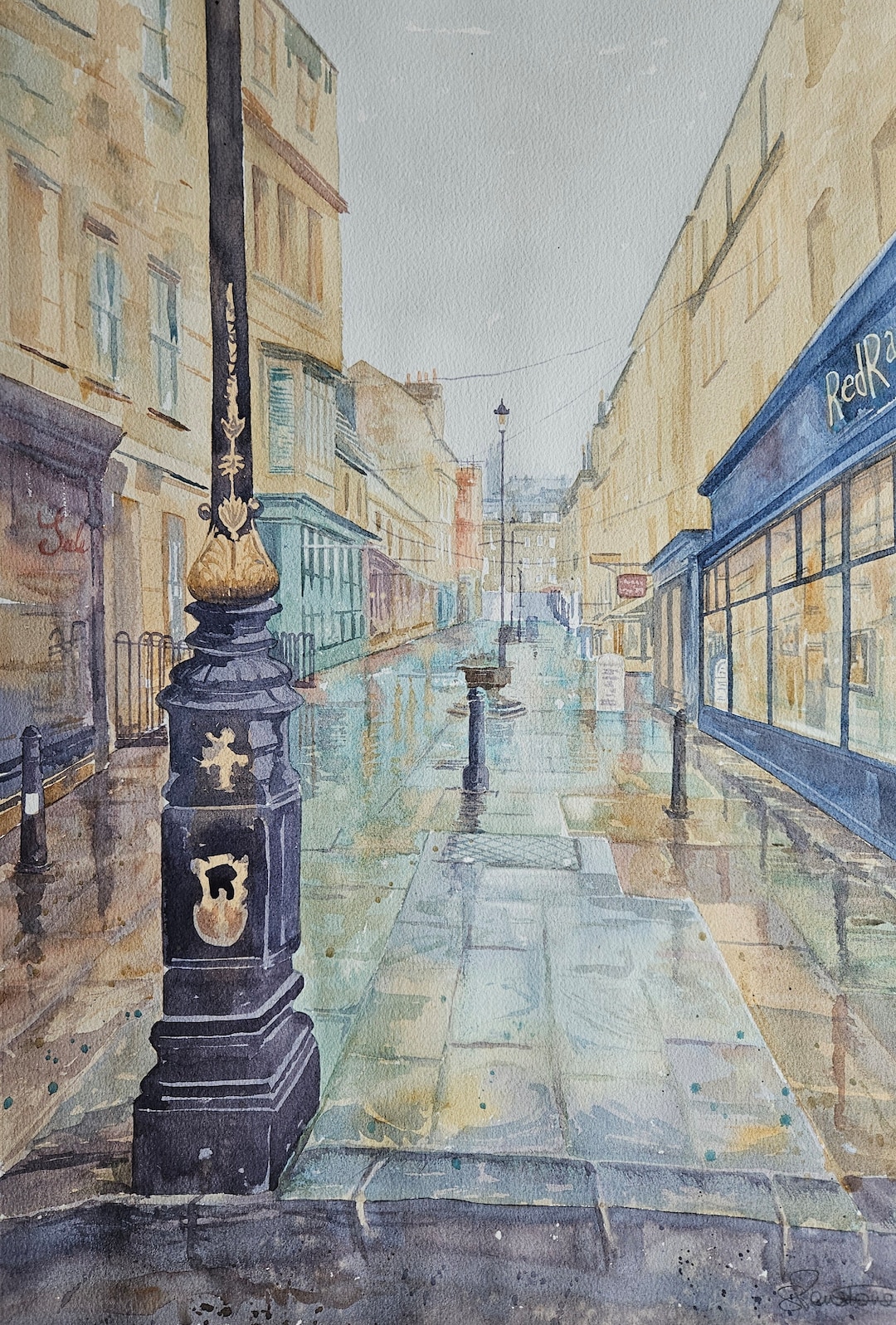 Bath City Watercolour, Painting of Bath, Brock Street, Streetscape ...