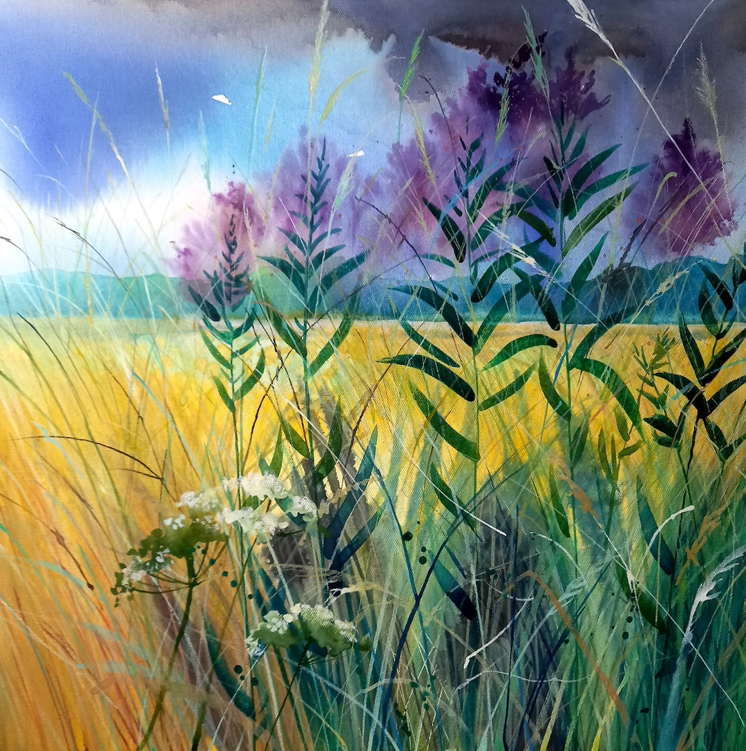 Original Landscape Ink Painting, Floral Painting, English Countryside ...