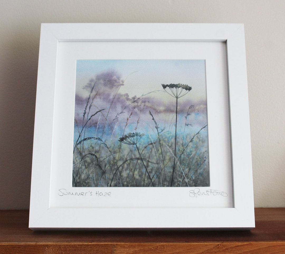 Watercolour Landscape Print, Summer Landscape, Framed Print of Hedgerow ...