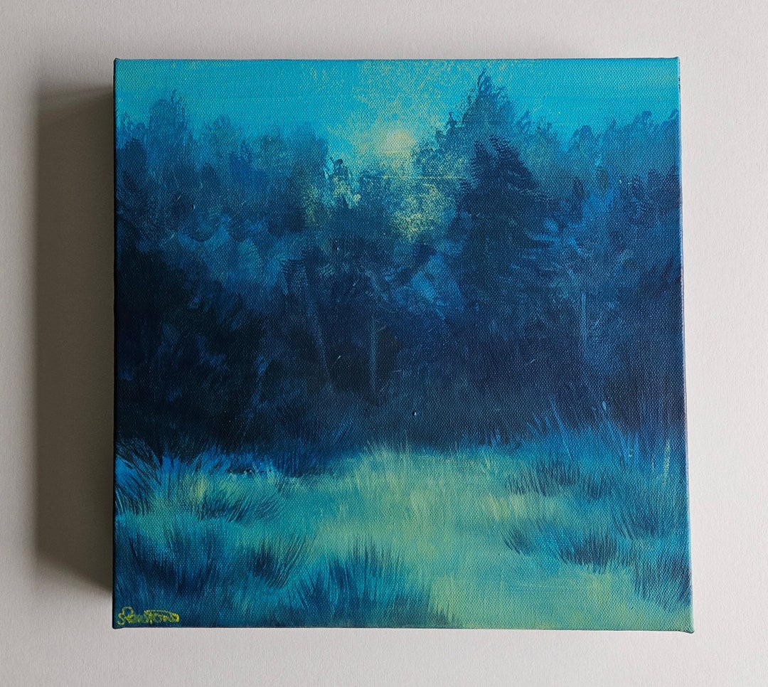 Moonlight Painting, Moonlit Landscape, Trees at Night, Woodland Art ...