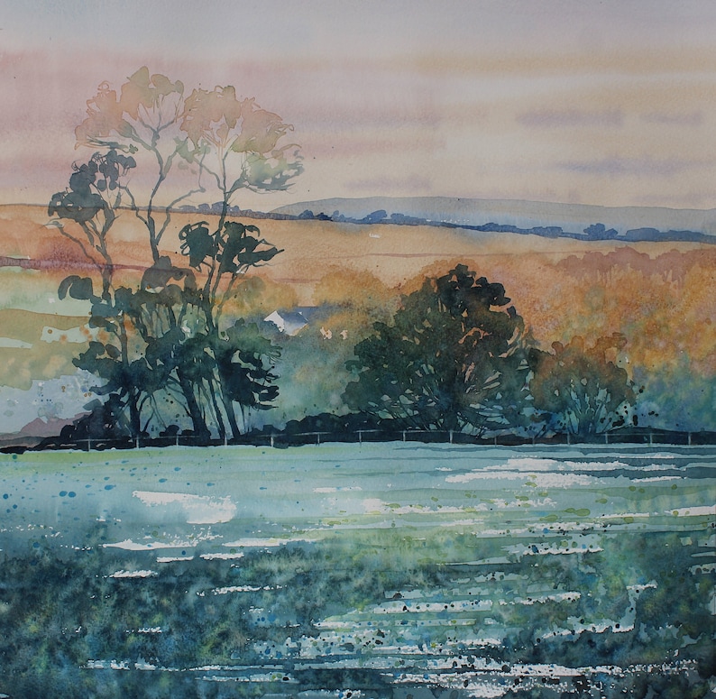 English watercolour landscape English countryside scene | Etsy