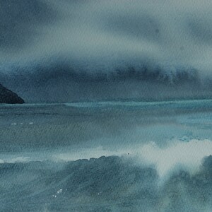 Praa Sands Seascape Painting, Rinsey Head, Sea Watercolour, Rain Cloud ...