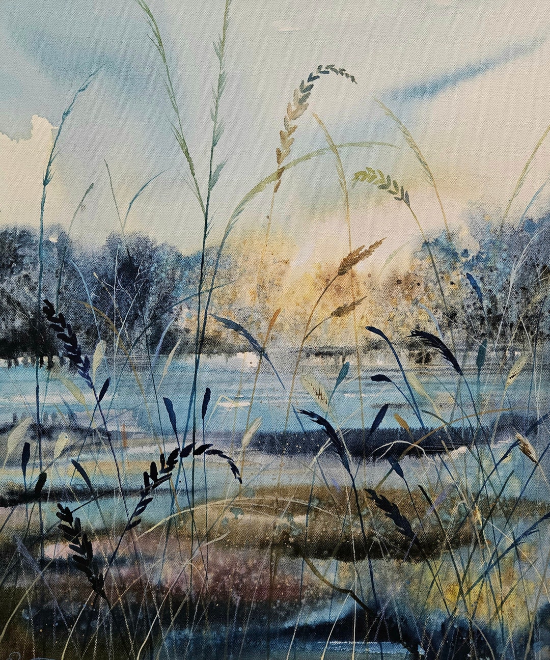 Original Ink Painting, Marazion Marshes, Canvas Art, Water Painting ...