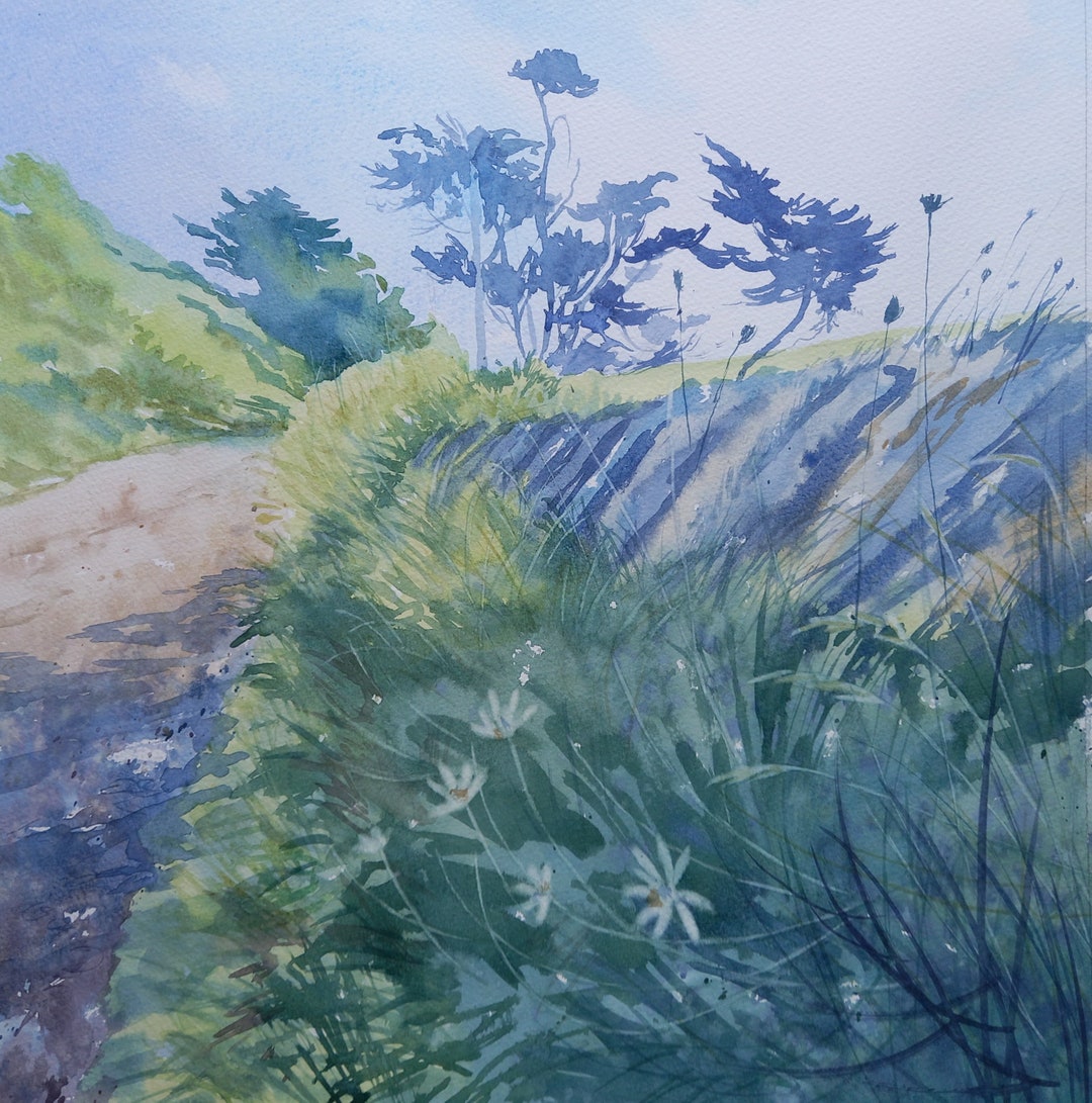 Porthleven to Loe Pool, Cornwall Countryside Lane Watercolour, Loose ...