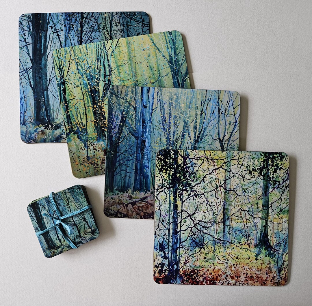 Set of 4 Square Placemats, Woodland Art Placemats, Tree Placemats, Tree ...