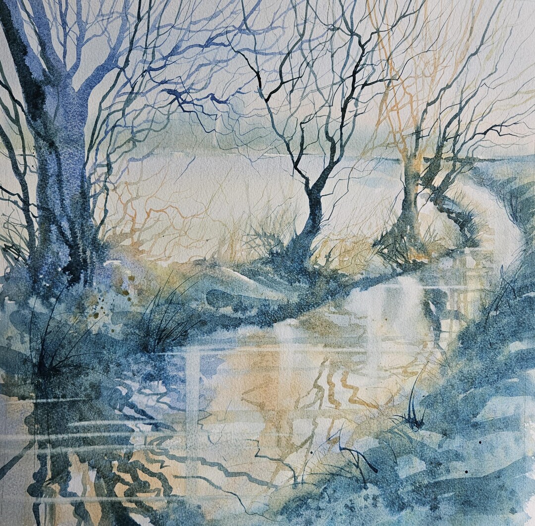 Watercolour River Scene, River Landscape, England Waterway, River ...