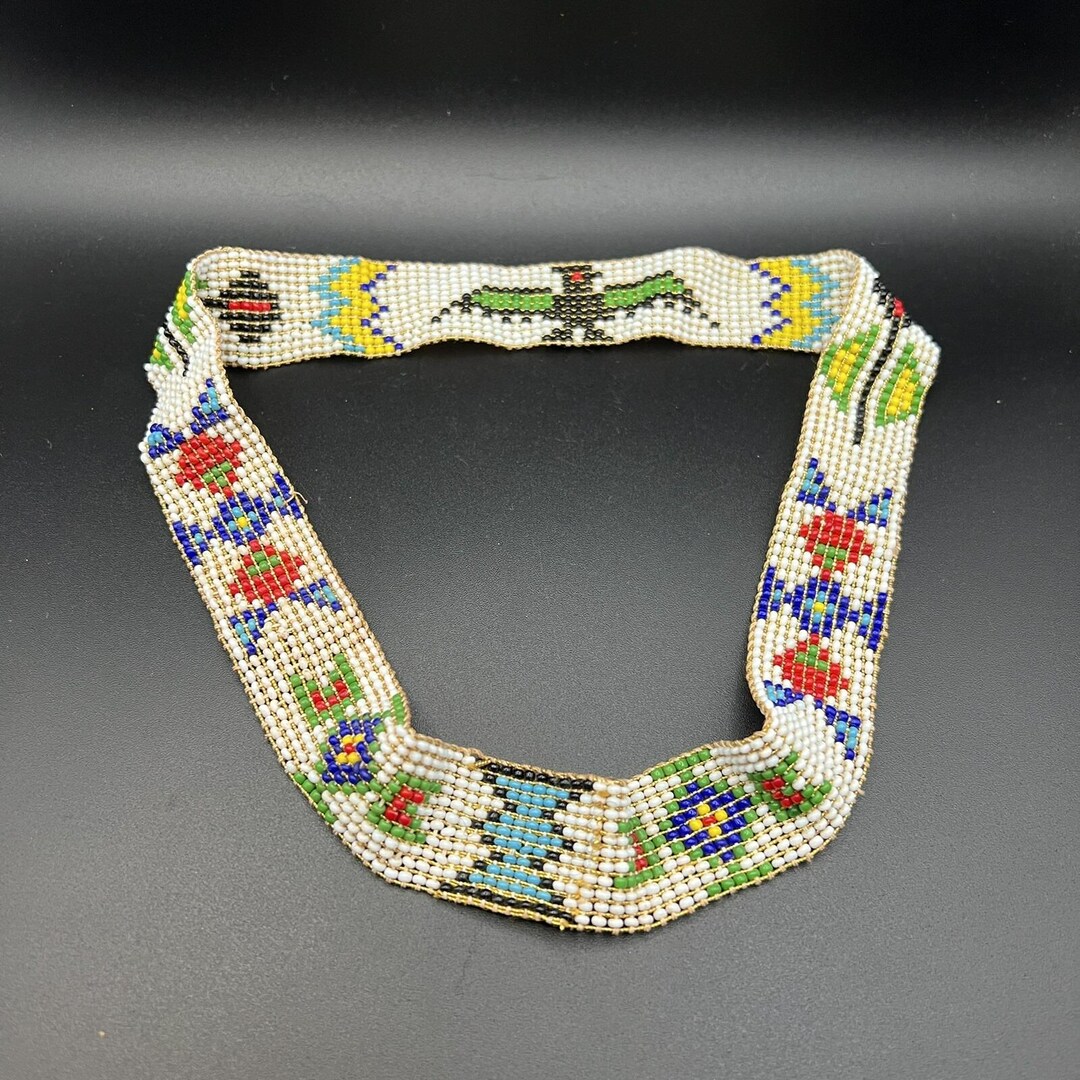 VTG Native American Seed Bead Thunderbird Headband Hand-made Woven 20 ...