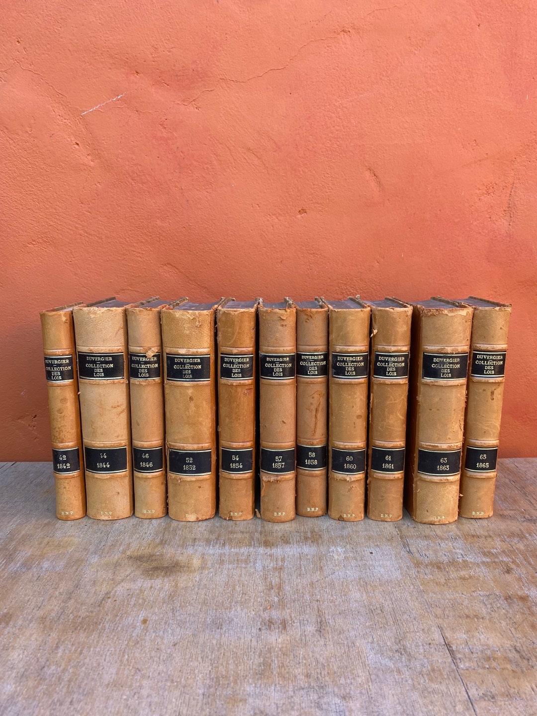 Lot 11 Antique Brown Leather Books. 1857 French Books. Antiquarian ...