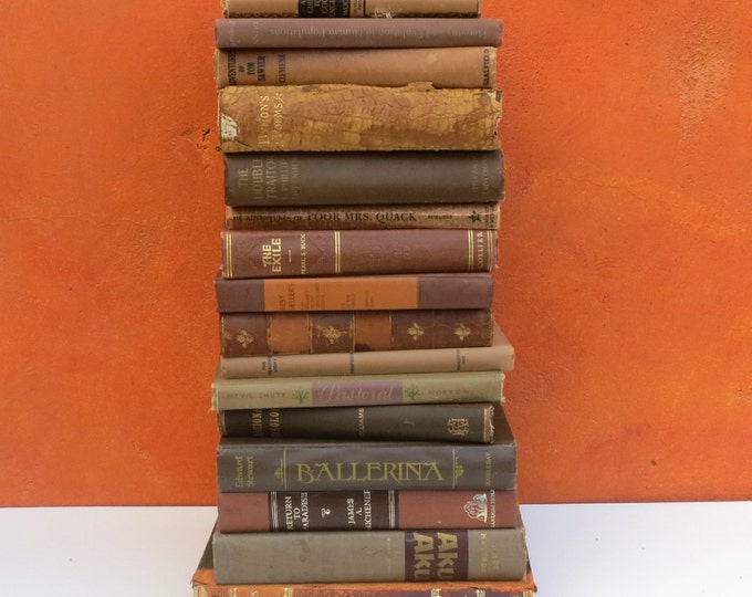 Lot Vintage Brown Tan Chocolate Hardcover Books. BOOK STACK Photo Prop ...