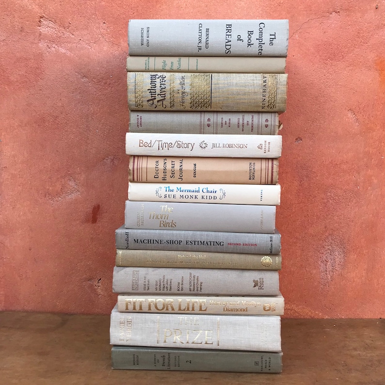 Lot Vintage Shades of Linen Books. BOOK STACK Khaki Wheat Beige Book ...