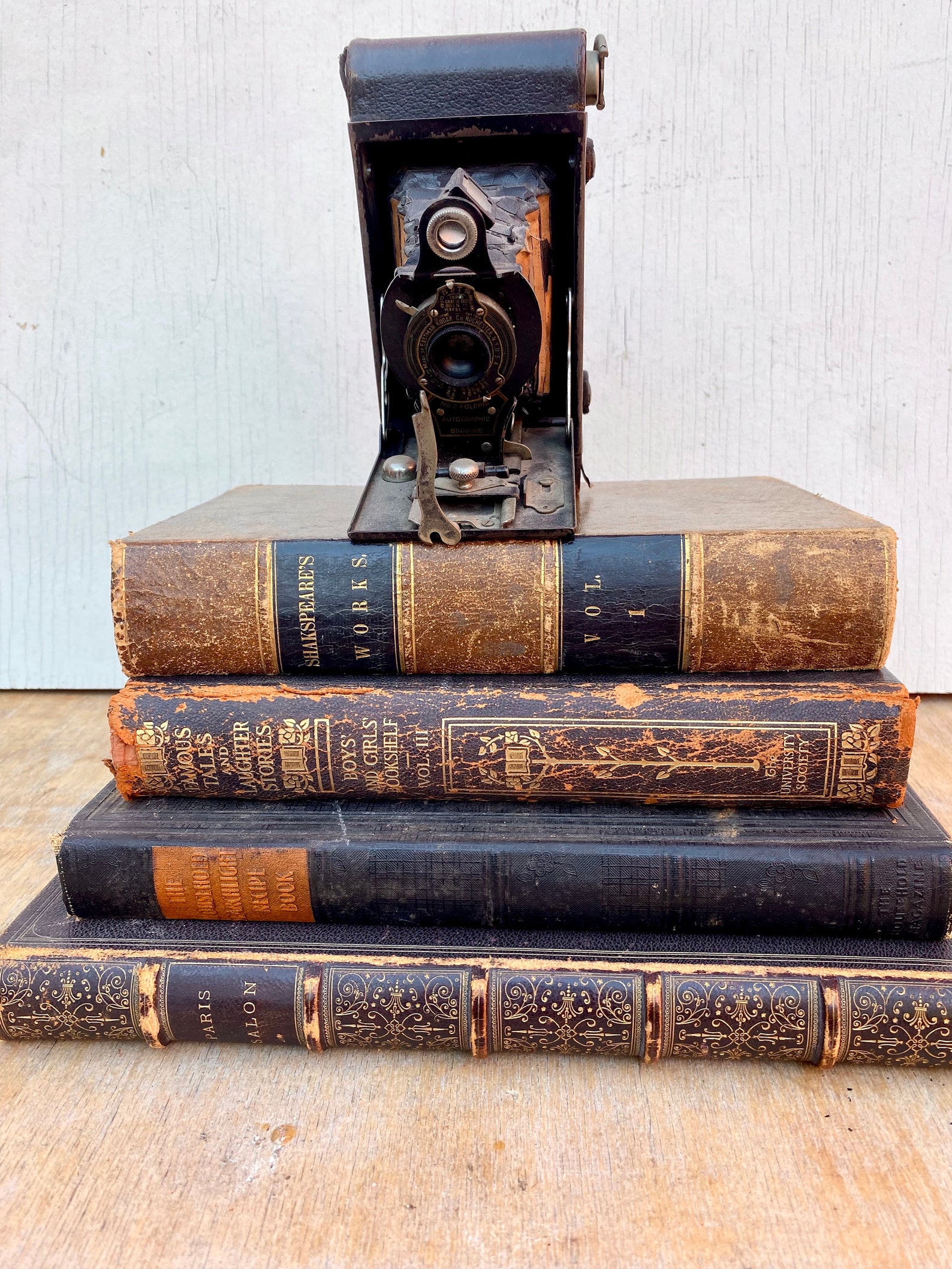 Antique Distressed Brown & Black Leather Books. LARGE SIZE Oversized ...