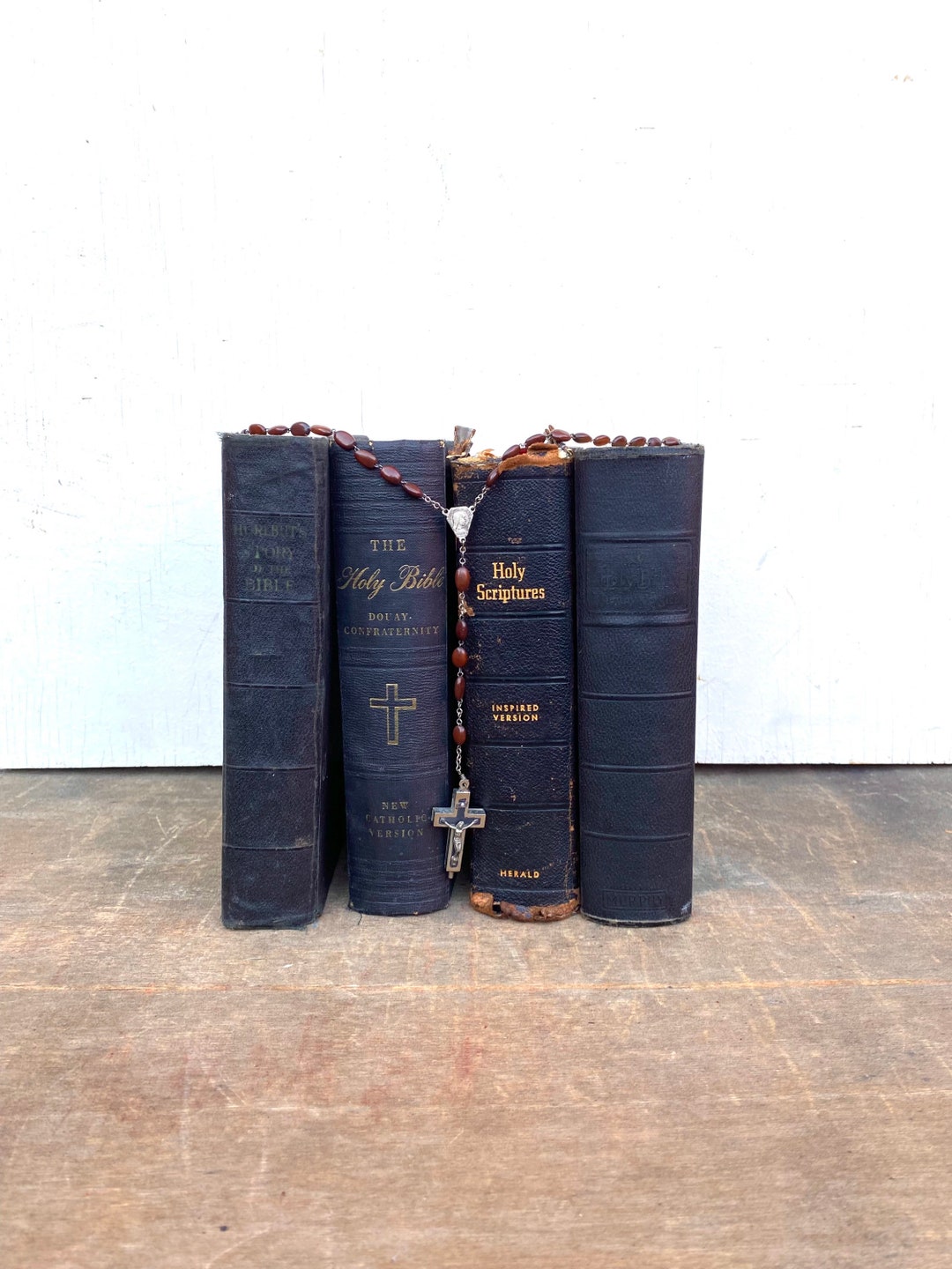 Lot Decorative Distressed Antique Vintage Leather Bibles. Christian ...