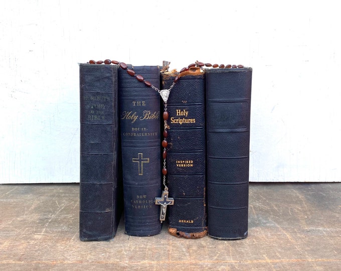 Lot Decorative Distressed Antique Vintage Leather Bibles. Christian ...