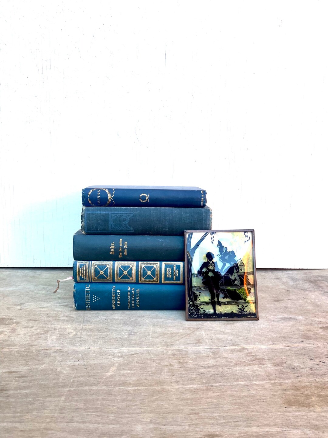 Lot Victorian Antiquarian Vintage Dark Teal Blue Books. Blue BOOK STACK ...