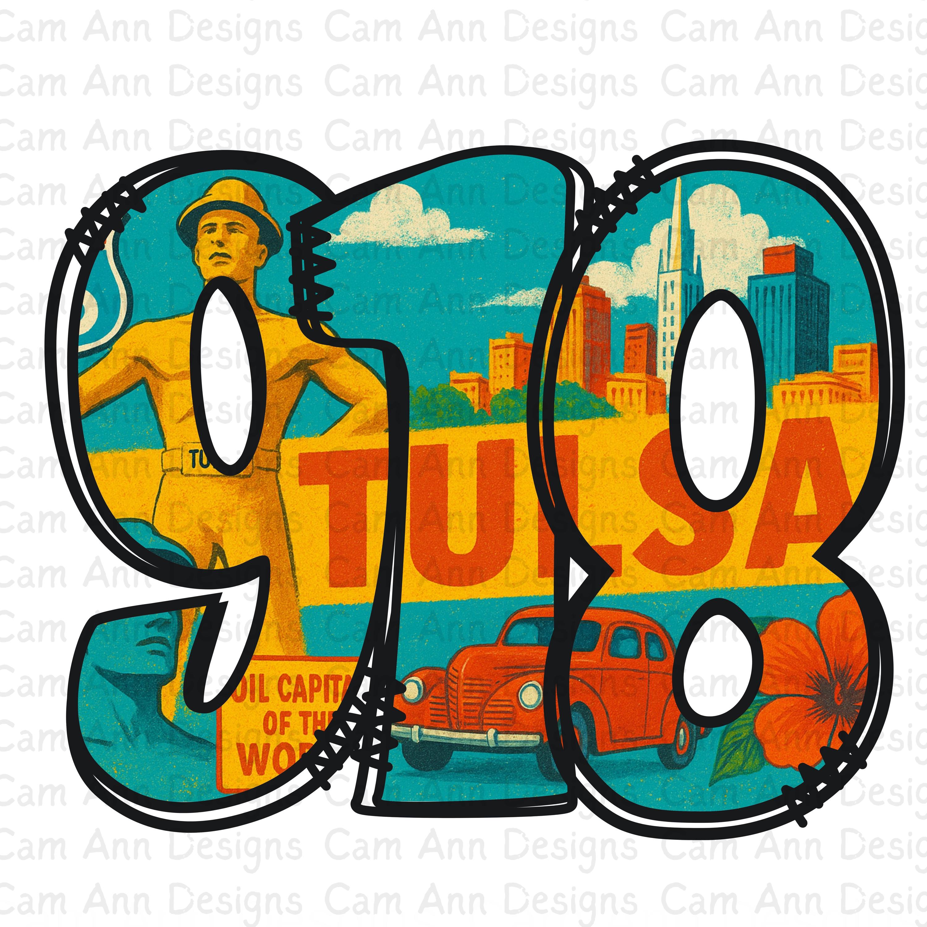 Retro Tulsa Cityscape Art: 918 Area Code PNG Graphics (digital Download ...