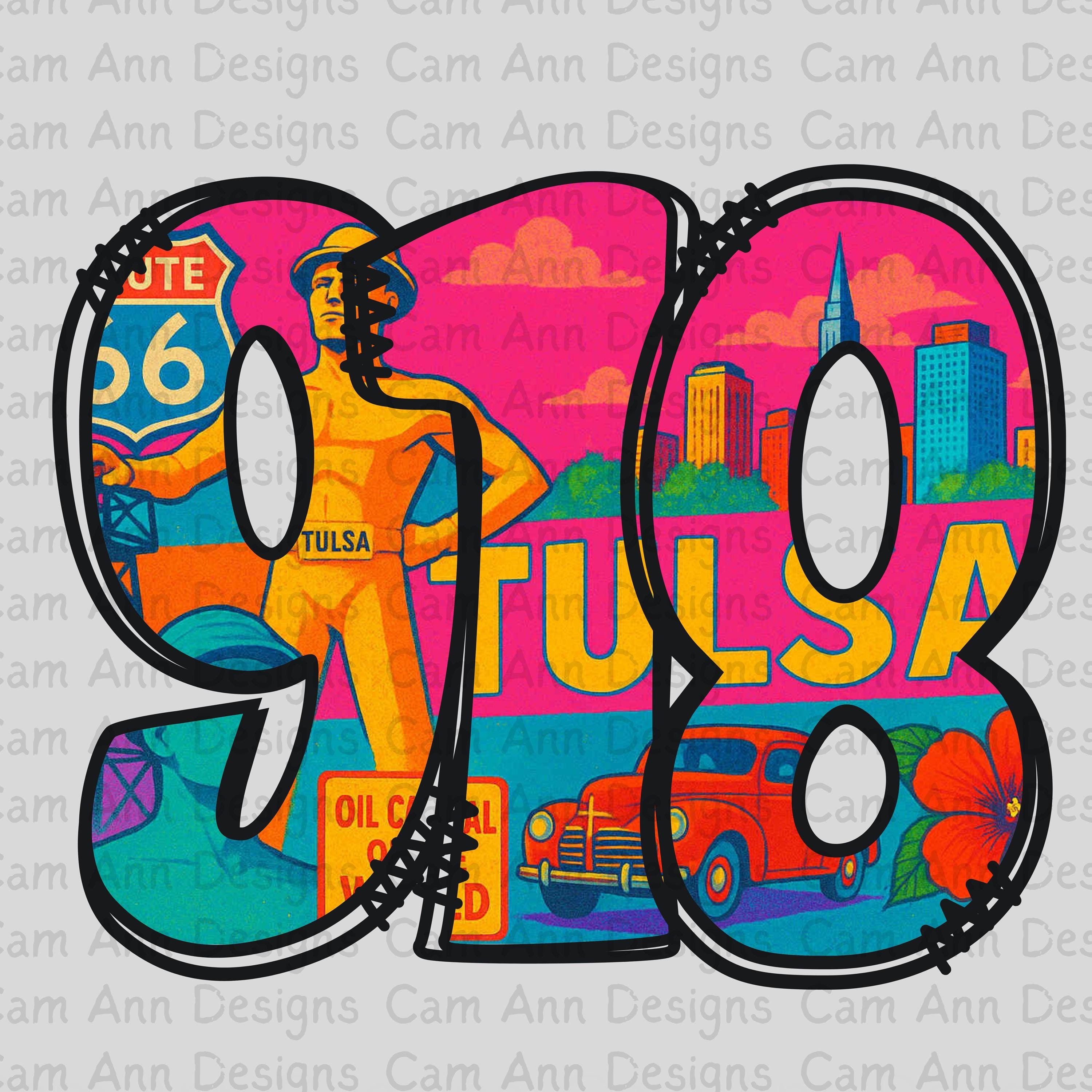 Retro Tulsa Cityscape Art: 918 Area Code PNG Graphics (digital Download ...
