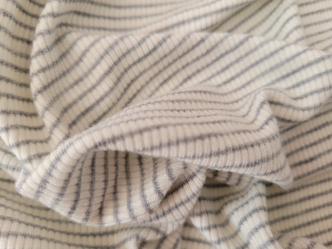 Rayon Spandex 2x1 Rib Knit Fabric by the Yard Gray off White Stripe ...