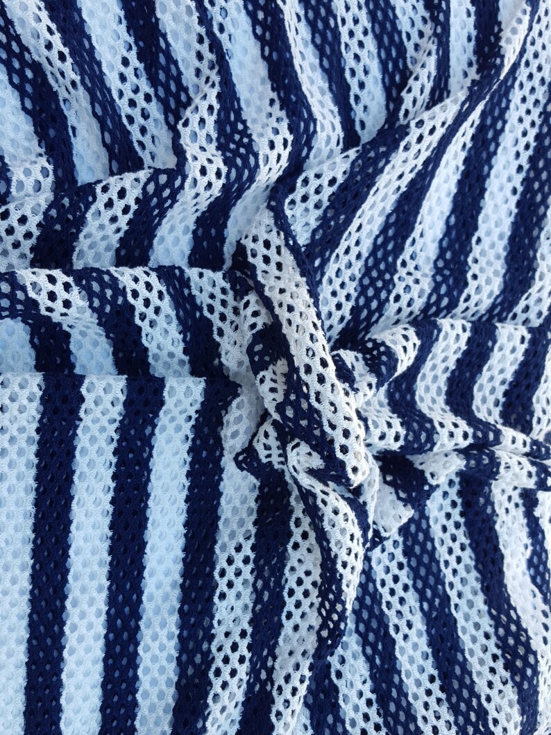 Navy White Stripe Fishnet Lace Fabric Cotton SPANDEX Knit by - Etsy