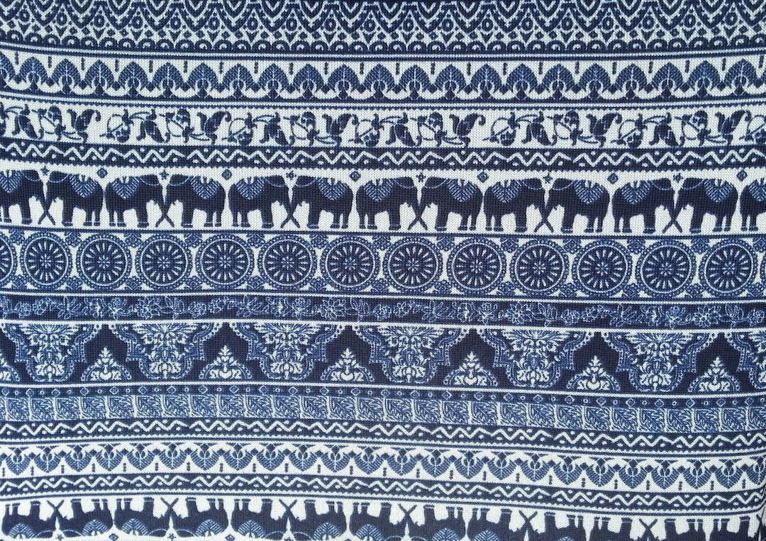 Elephant Indian Ethnic Print Stretchy Fabric by the Yard Poly Spandex ...