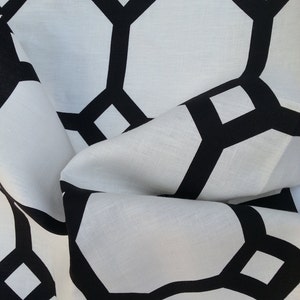 100% Linen Fabric by the Yard Black Geometric Print Upholstery Home ...