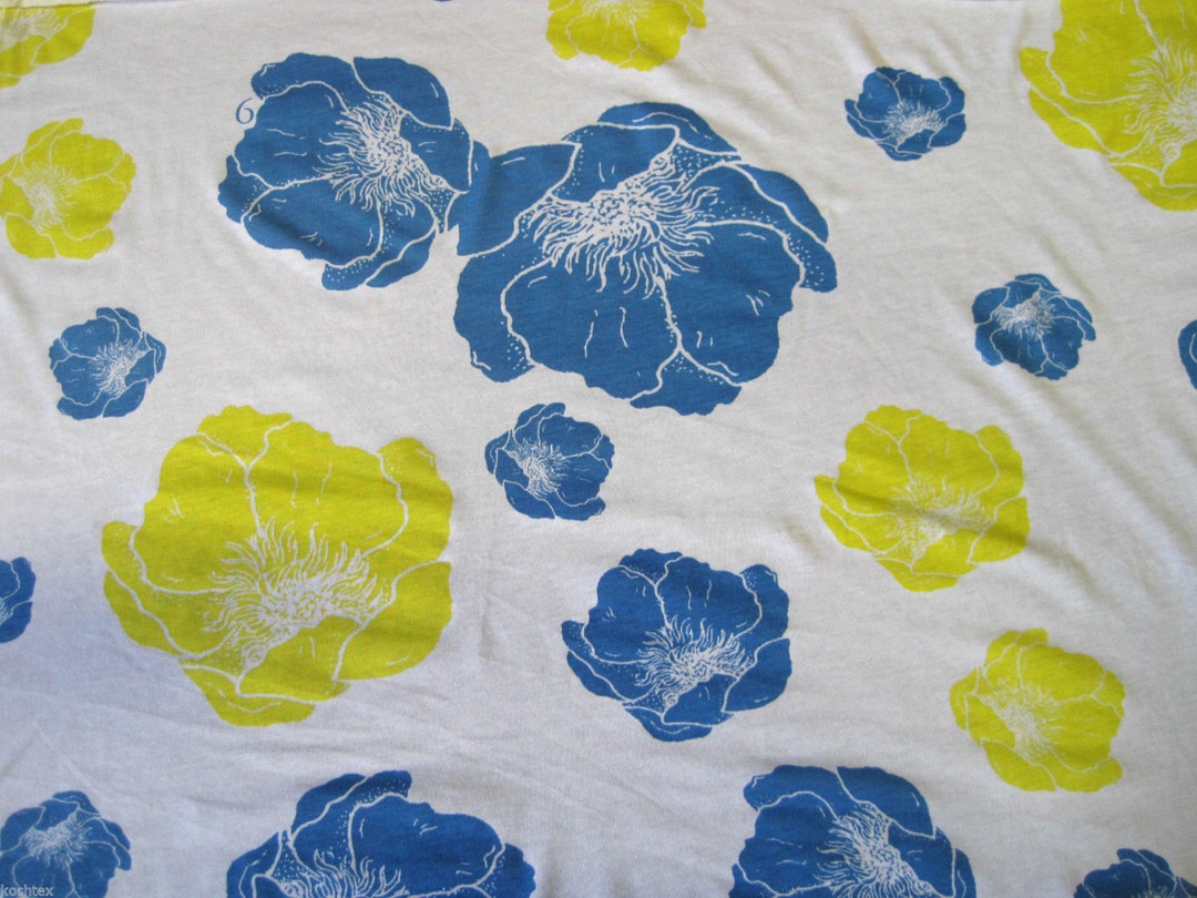 Floral Print Cotton Jersey Knit Fabric by the Yard Blue & Yellow - Etsy