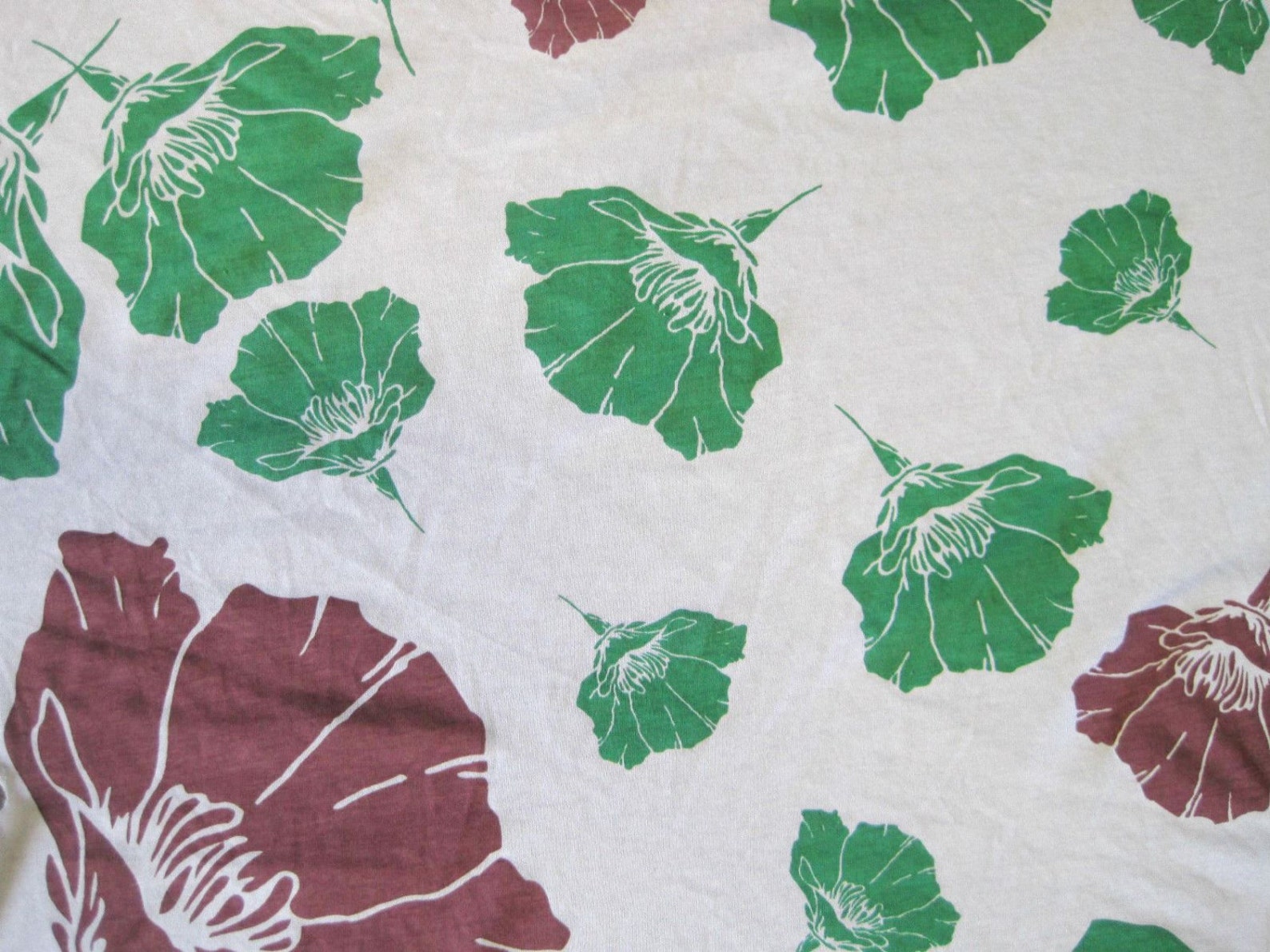 Floral Print Cotton Jersey Knit Fabric by the Yard Flowers Green Maroon ...