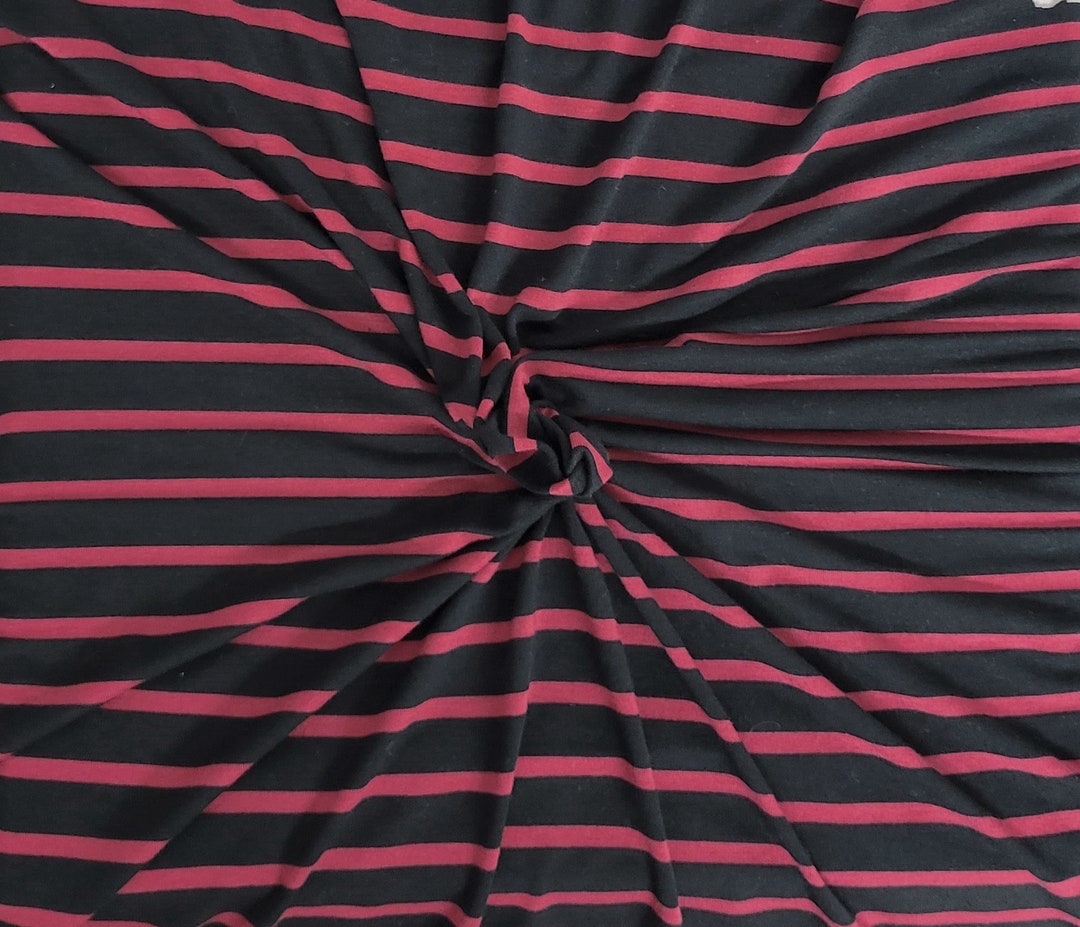 MVS Modal Spandex Burgundy Black Stripe Print Fabric Jersey Knit by ...