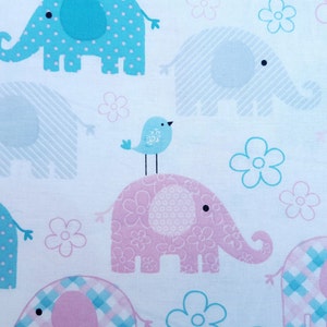 100% Cotton Quilt Baby Elephant Chicks Print Fabric Woven Pink Blue ...