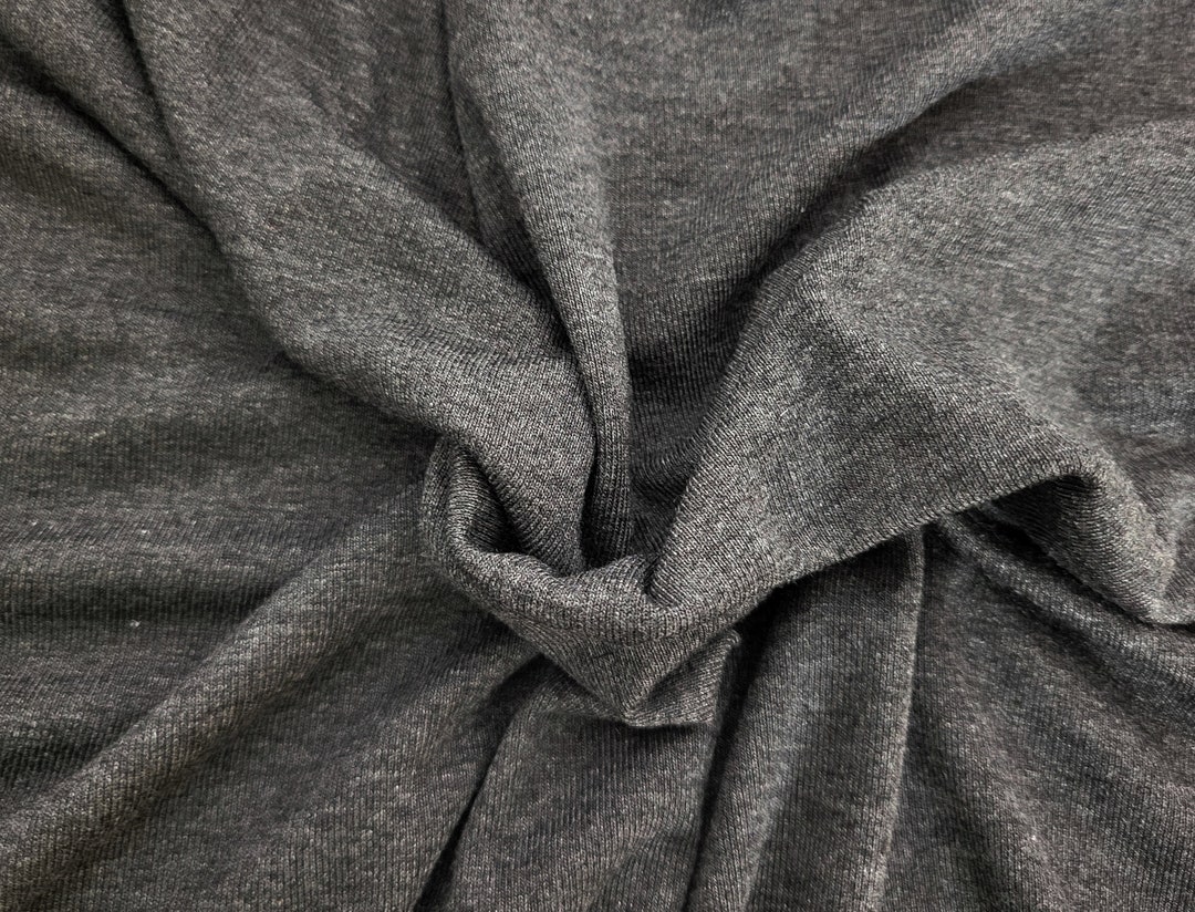 Bamboo 1x1 Rib Knit Fabric by the Yard Heather Charcoal - Etsy