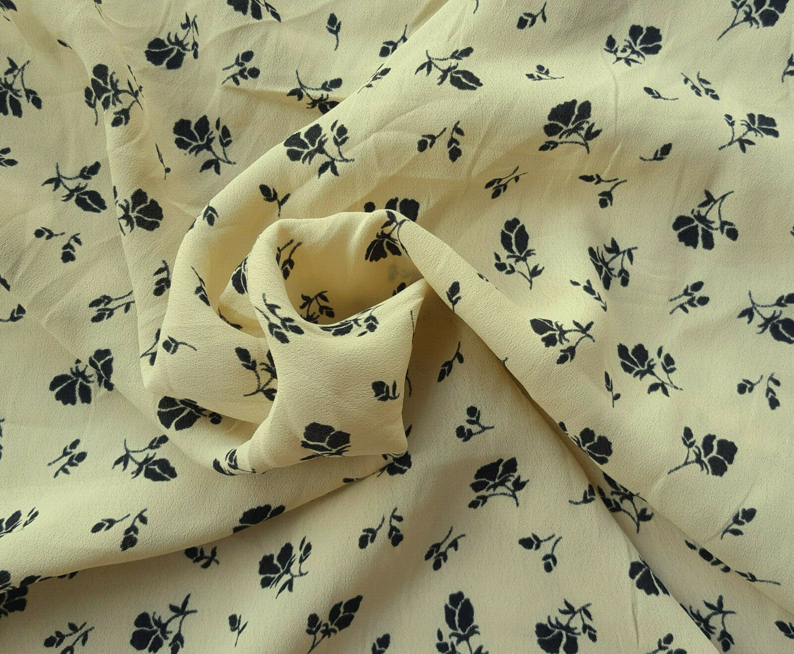 Rayon Crepe Fabric by the Yard Ivory With Black Flower Print #1 - Etsy