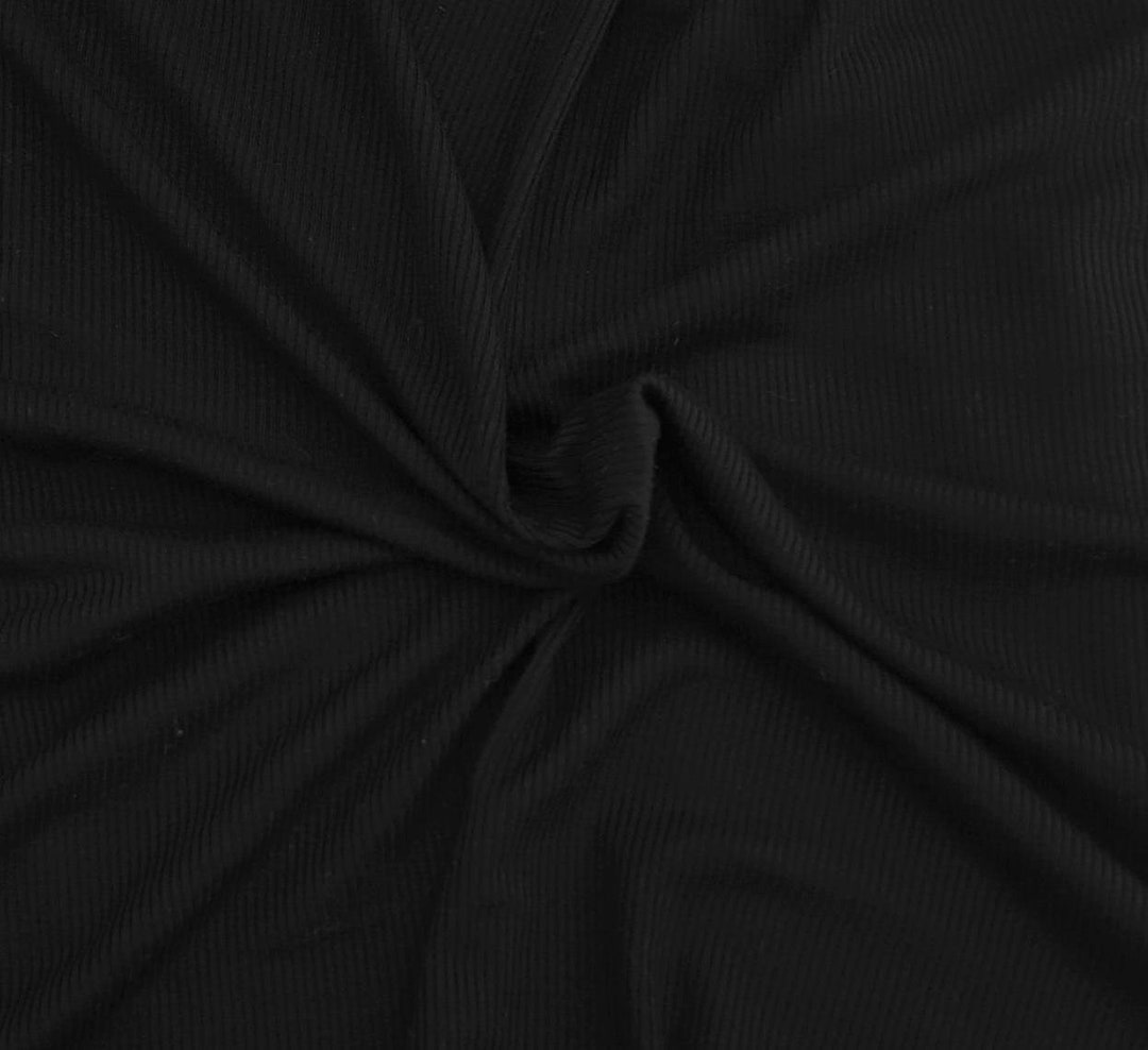 Black 2x1 Rib Knit Cotton Spandex Fabric by the Yard 340GSM [cuffs ...