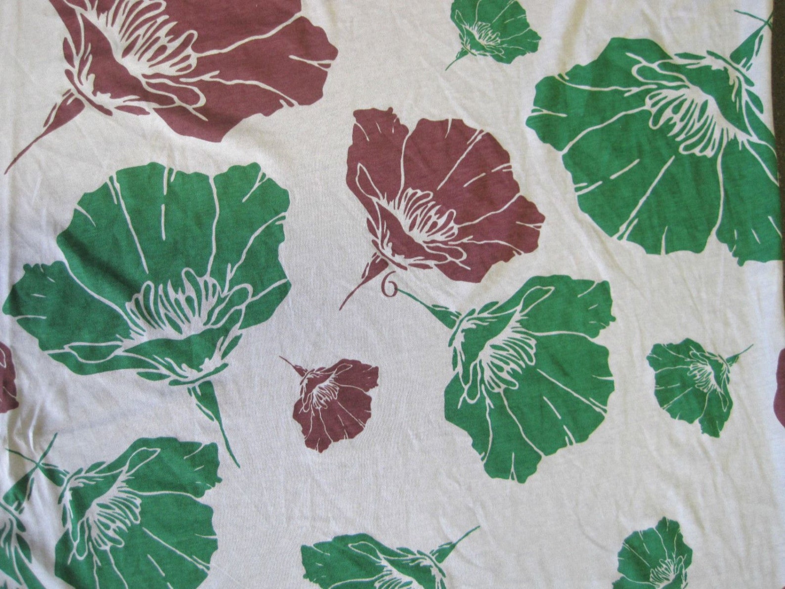 Floral Print Cotton Jersey Knit Fabric by the Yard Flowers Green Maroon ...