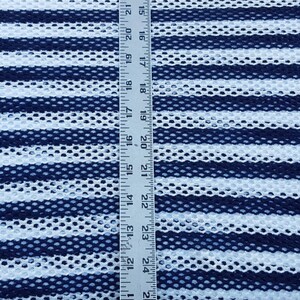 Navy White Stripe Fishnet Lace Fabric Cotton SPANDEX Knit by the Yard ...